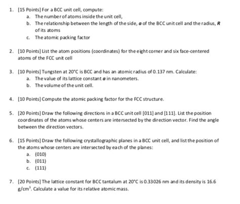 Solved Points For A BCC Unit Cell Compute A The Chegg Com