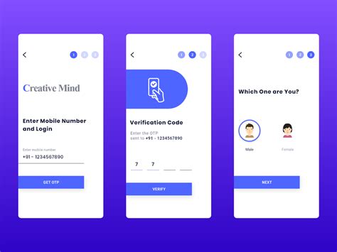 OTP Login Select Gender App UI UpLabs App Ui Design Onboarding App Login Page Design