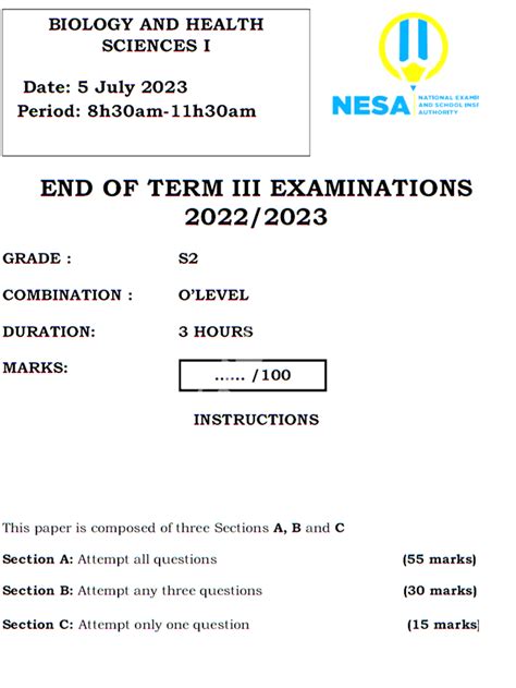 Biology Examination For S2 Of The End Of Third Term 2023 Thinkbig O S Ltd Online Services