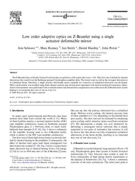 Pdf Low Order Adaptive Optics On Z Beamlet Using A Single Actuator Deformable Mirror