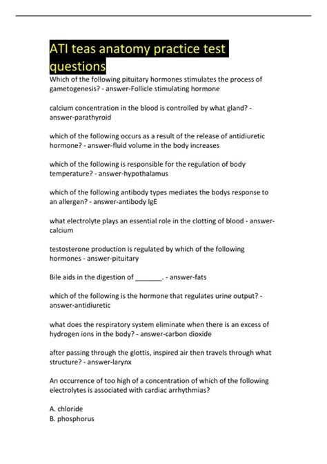 Ati Teas Anatomy Practice Test Questions Ati Teas Anatomy Practice