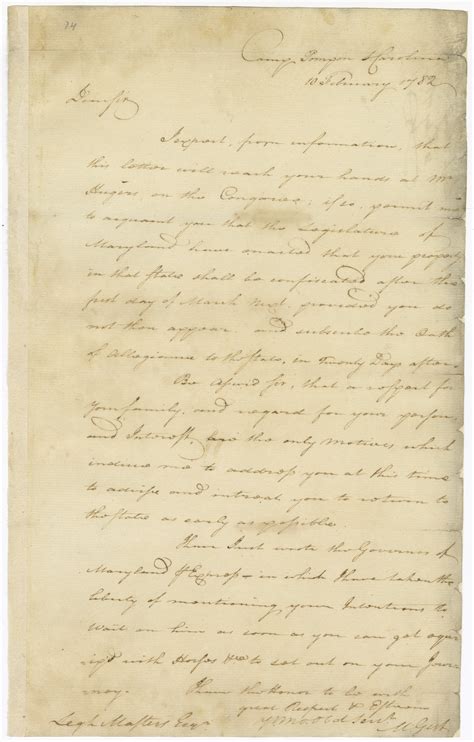 Letter From Mordecai Gist To Legh Master Maryland Center For History And Culture