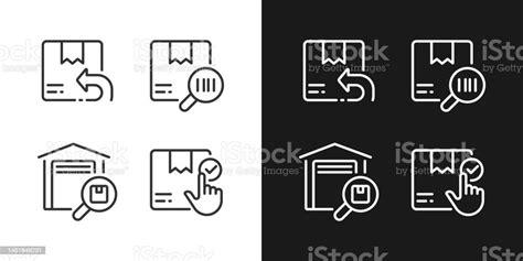 소포 관리 픽셀 완벽한 흰색 선형 아이콘 어두운 테마 밝은 모드로 설정 개체 그룹에 대한 스톡 벡터 아트 및 기타 이미지