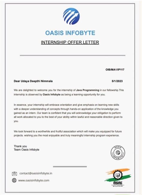 Nimmala Udaya Deepthi On Linkedin Oasisinfobyte Internship
