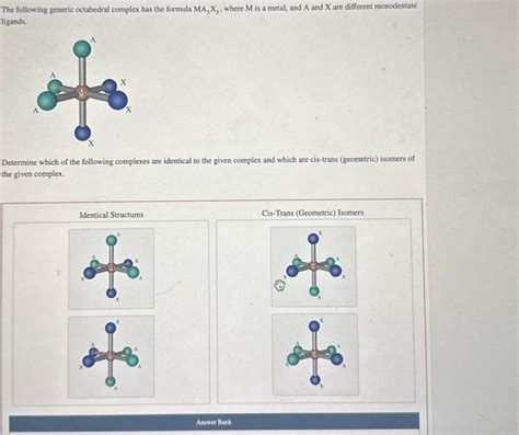Solved The Following Generic Octahedral Complex Has The