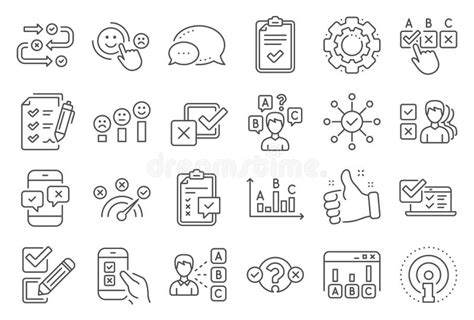 Survey Or Report Line Icons Set Of Opinion Customer Satisfaction Vector Stock Vector