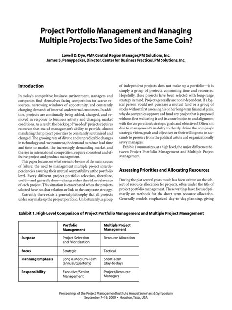 Project Portfolio Management And Managing Multiple Projects Two Sides Of The Same Coin Pdf