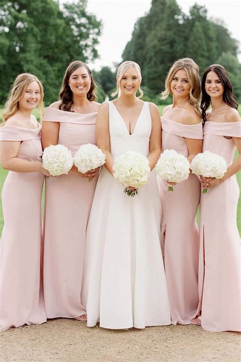 Simple Light Pink Bridesmaid Dress Mermaid Maxi Dress Off The Shoulder