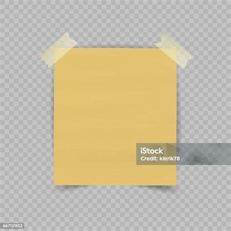 체크 무늬 배경에 고립 된 투명 한 그림자와 반투명 스티커 테이프 종이 시트 디자인에 대 한 빈 노란색 메모 템플릿입니다 벡터 일러스트 레이 션 가지 식물 부위에 대한 스톡