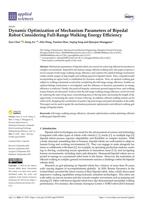 PDF Dynamic Optimization Of Mechanism Parameters Of Bipedal Robot Considering Full Range
