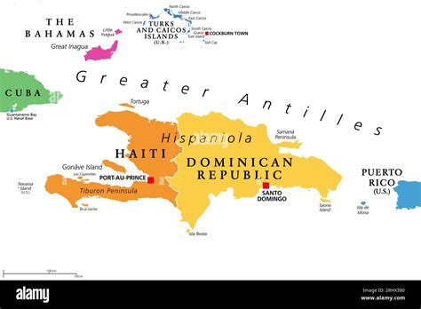 Hispaniola And Surroundings Colored Political Map Caribbean Island