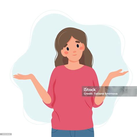 호기심 많은 표정 의심 또는 질문 벡터 일러스트레이션을 플랫 스타일로 감고 있는 여성 어깨를 으쓱거림에 대한 스톡 벡터 아트 및 기타 이미지 어깨를 으쓱거림 사람들