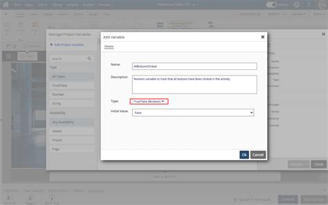 create a project variable from the manage variables panel