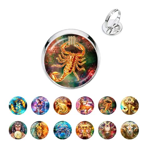 수제 밀교 12 별자리 반지 패션 유리 카보 숑 조디악 징후 보석 남성 여성 생일 선물반지 Aliexpress