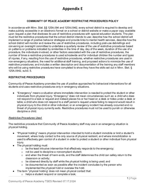 Fillable Online Legal Framework For Restrictive Procedures Use In