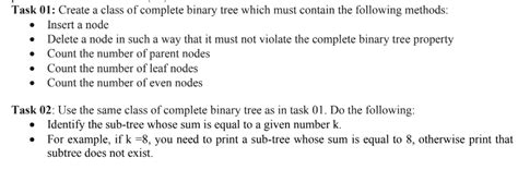 Solved Task 01 Create A Class Of Complete Binary Tree Which