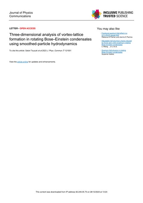 Pdf Three Dimensional Analysis Of Vortex Lattice Formation In Rotating Bose Einstein