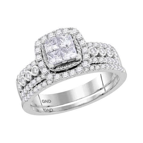 14kt White Gold Womens Princess Diamond Halo Bridal Wedding Engagement