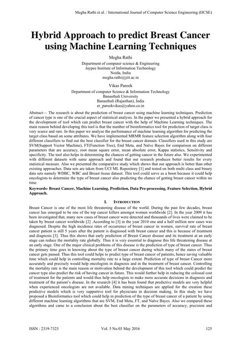 Pdf Hybrid Approach To Predict Breast Cancer Using Machine Learning Techniques