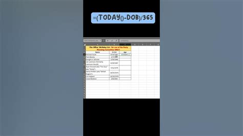Calculate Age In Excel From Date Of Birth Simple Formula Shortsvideo Excel Excelshortcuts