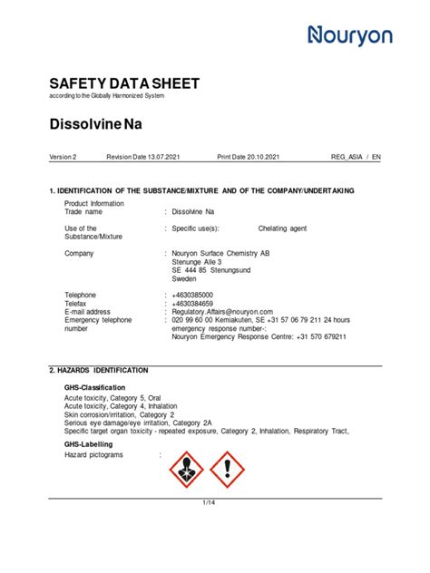 Sds Dissolvine Na Pdf Toxicity Dangerous Goods