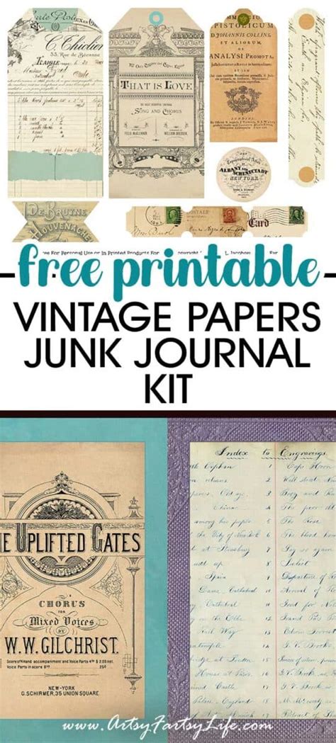 Vintage Papers Junk Journal Kit Free Printable · Artsy Fartsy Life