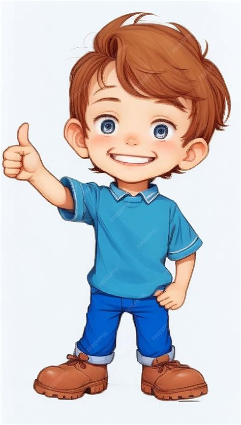 Милый мальчик в положении стоя показывает большой палец Премиум Фото