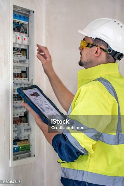 퓨즈가 있는 배전반에서 작업하는 동안 집중해 보이는 전기 기술자 전기 연료 및 전력 생산에 대한 스톡 사진 및 기타 이미지