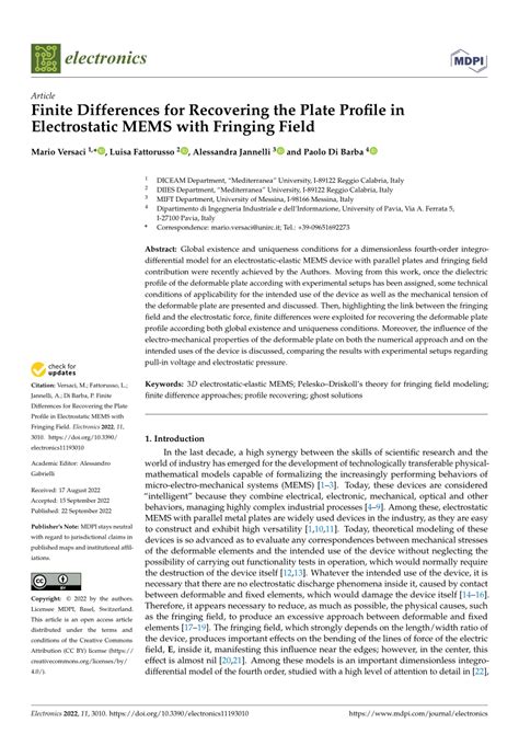 Pdf Finite Differences For Recovering The Plate Profile In Electrostatic Mems With Fringing Field
