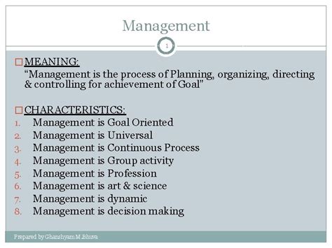 Management 1 Meaning Management Is The Process Of