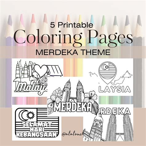 Merdeka Coloring Poster Malaysia Independent Day Printable Diy Etsy