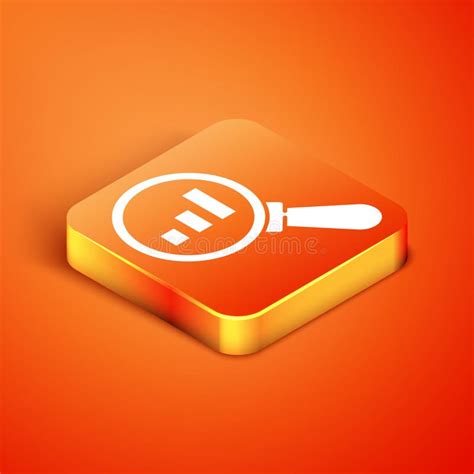 Isometric Magnifying Glass And Data Analysis Icon Isolated On Orange Background Vector Stock