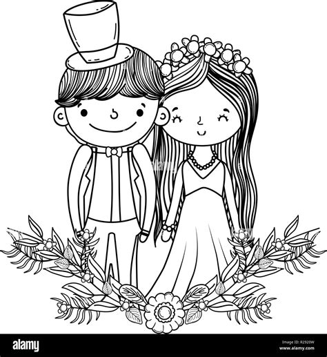 Wedding Couple Black And White Cartoon