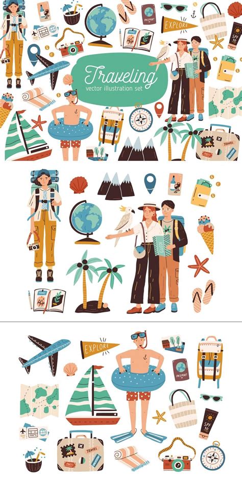 Tourism And Travel Set Travel Illustration Art