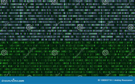 Binary Code Green Digits On The Computer Screen Figures With T Stock