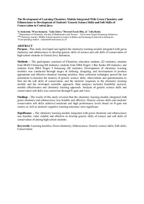 Pdf The Development Of Learning Chemistry Module Integrated With Green Chemistry And