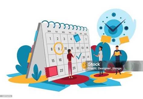 개념을 계획하는 사람들 기업가 정신과 캘린더 일정 은 충전 코스 캠페인으로 계획합니다 프로세스 사무실 작업을 조직하는 비즈니스 미팅 및 이벤트 등등 측정 벡터 일러스트레이션