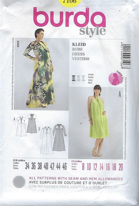 Burda Style Pattern 7106~misses Maternity Dress~misses Sz 8 20~uncut F Fold Etsy