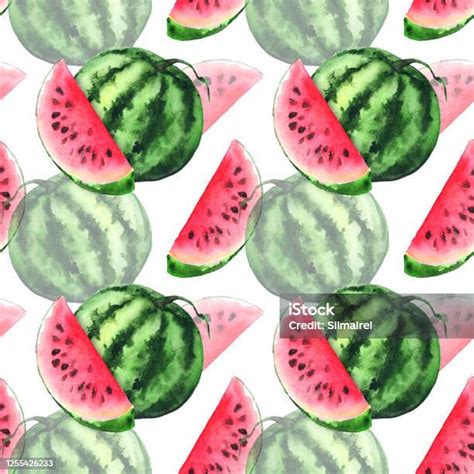 수채화 수박 슬라이스 과일 베리 원활한 패턴 텍스처 배경 건강한 생활방식에 대한 스톡 벡터 아트 및 기타 이미지 건강한 생활방식 건강한 식생활 검은색 Istock