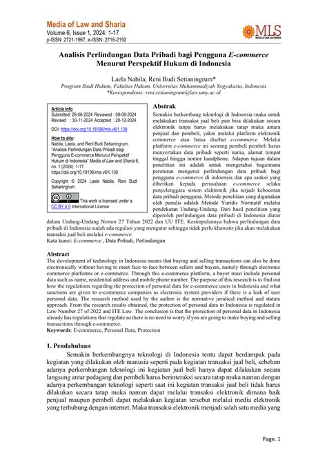 Pdf Analisis Perlindungan Data Pribadi Bagi Pengguna E Commerce