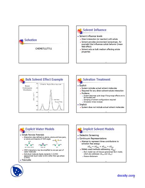 Solvation Chemical Modeling Lecture Slides Docsity