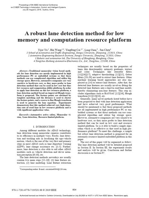1 A Robust Lane Detection Method For Low Memory And Computation