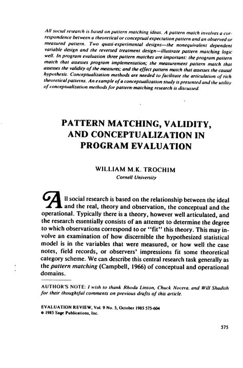 PDF Pattern Matching Validity And Conceptualization In Program Evaluation