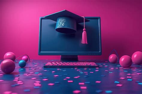 3d Vector Icon Computer Monitor Display And Graduation Cap Premium Ai Generated Image