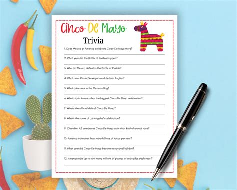 Cinco De Mayo Trivia Game Printable Cinco De Mayo Activity Cinco De