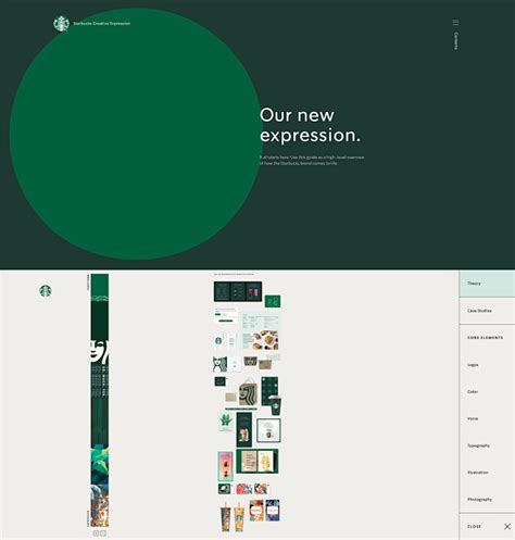 「星巴克视觉识别系统设计」在这份星巴克的 Vi 指南中，你不仅可以看到星巴克经典的 Logo 变化，还能了解到星巴克配色、字体、周边以及品牌的方方面面。 Creative