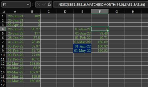 Excel Formula Return Last Entry By Month Stack Overflow