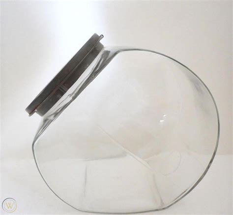 Vintage Glass Slant Counter Jar Anchor Hocking Store Display Candy Flip Top Lid 1821875534