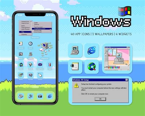 Windows Ios Icon Pack Windows 95 Widgets Retro Game Theme Pixel Wallpaper 8bit Home Screen
