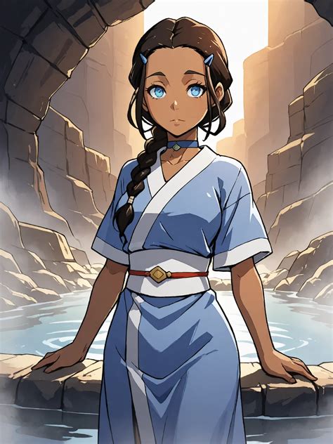 Katara Long Hair Blue Eyes Brown Hair Black Hair Hair Ornament
